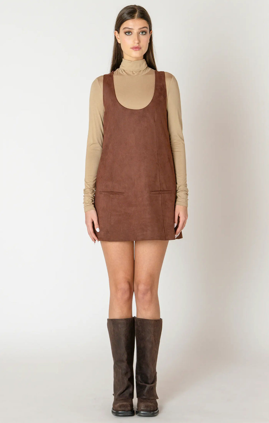 Dex Faux Suede Mini Dress Chocolate – Boutique 44
